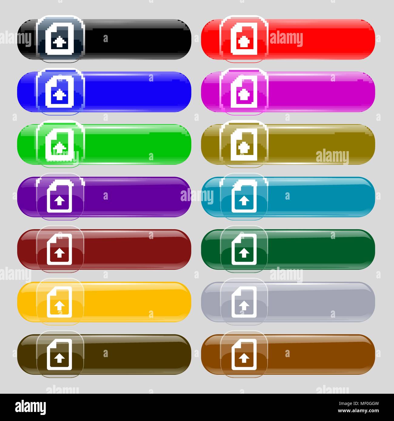 Export, Upload file icon sign. Set from fourteen multi-colored glass ...