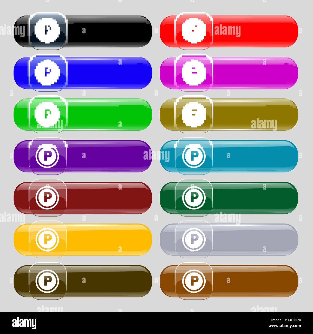 Car parking icon sign. Set from fourteen multi-colored glass buttons ...