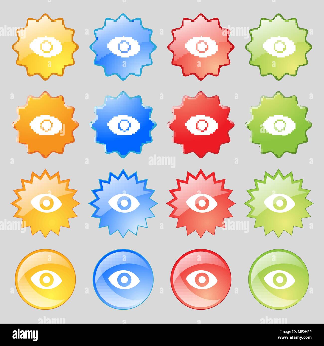 sixth sense, the eye icon sign. Set from fourteen multi-colored glass ...