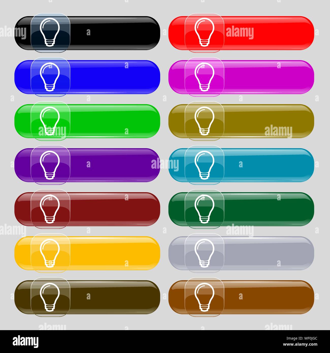 Light bulb icon sign. Set from fourteen multi-colored glass buttons ...