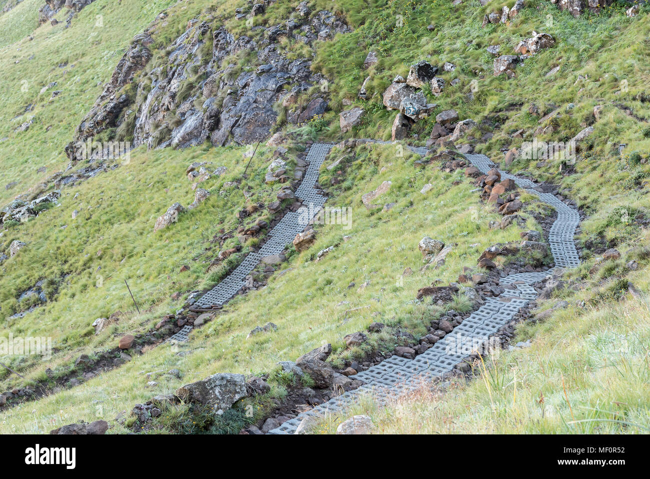 The Sentinel Trail to the Tugela Falls in the Drakensberg. Concrete ...