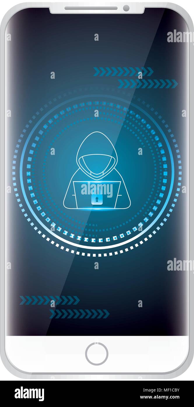 smartphone with hacker character Stock Vector Image & Art - Alamy