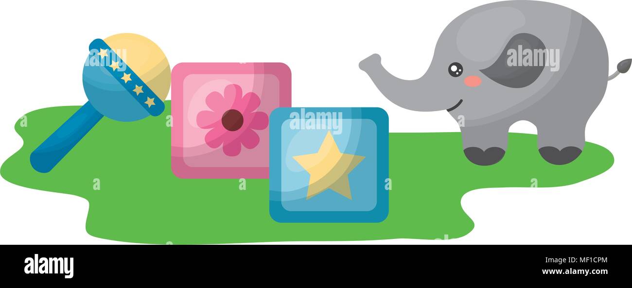 cute elephant with blocks and bell character Stock Vector Image & Art ...