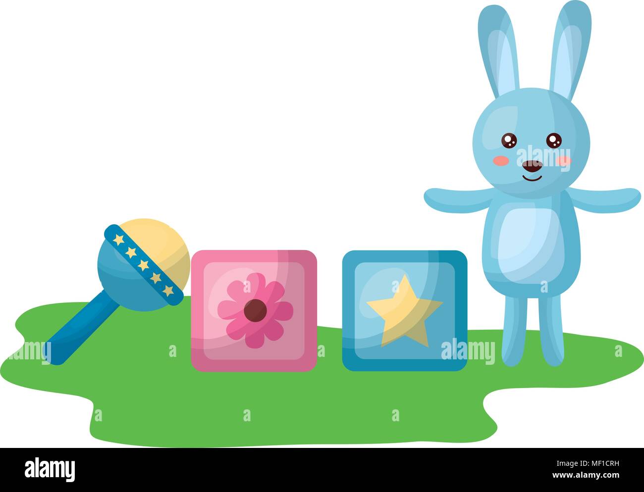 cute rabbit with blocks and bell character icon Stock Vector Image ...