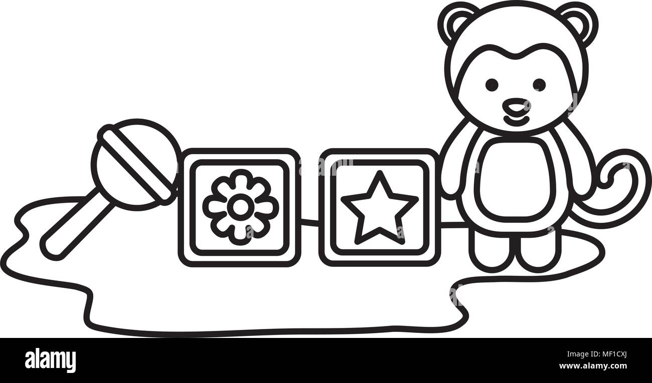 cute monkey with blocks and bell character Stock Vector Image & Art - Alamy