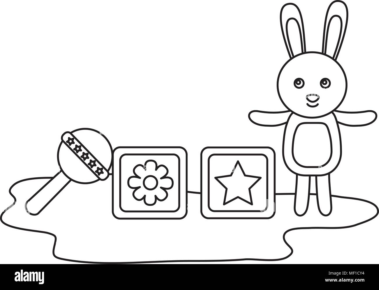 cute rabbit with blocks and bell character icon Stock Vector Image ...