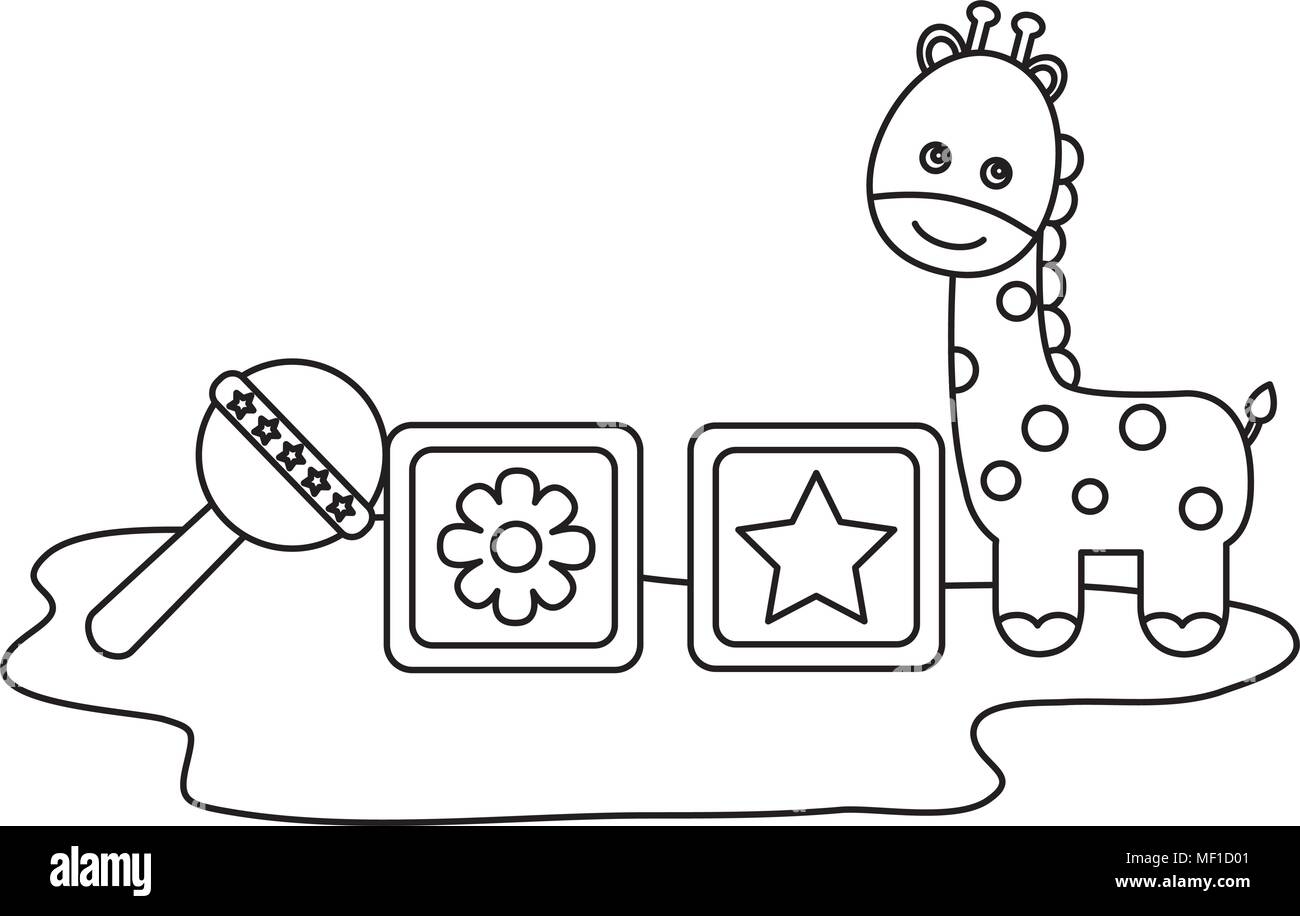 cute giraffe with blocks and bell character icon Stock Vector Image ...