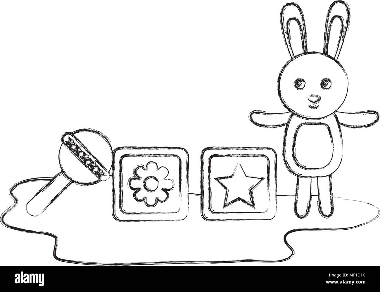 cute rabbit with blocks and bell character icon Stock Vector Image ...