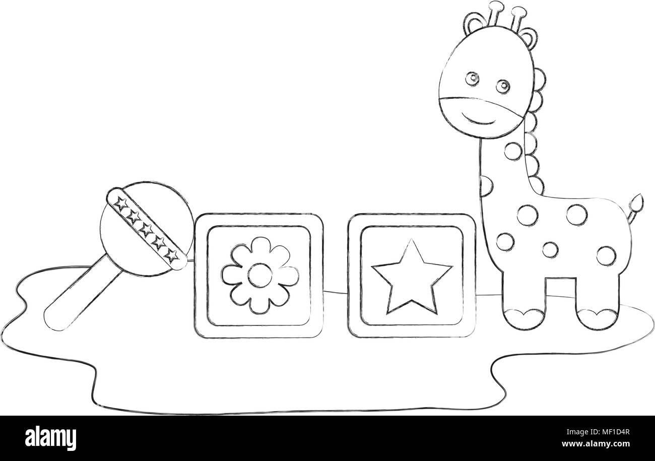 cute giraffe with blocks and bell character icon Stock Vector Image ...