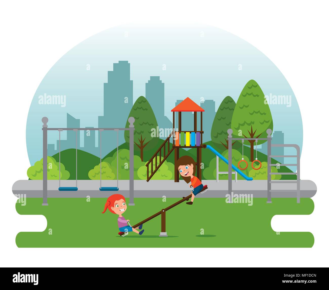 Children playing slide park Cut Out Stock Images & Pictures - Alamy