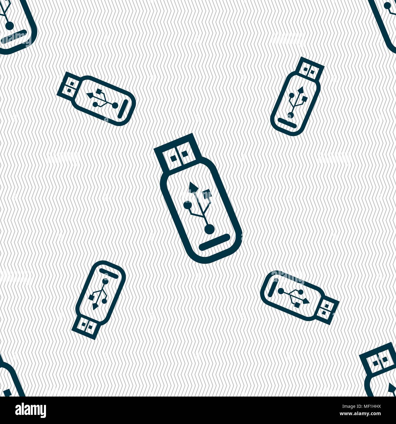 Usb flash drive icon sign. Seamless pattern with geometric texture ...