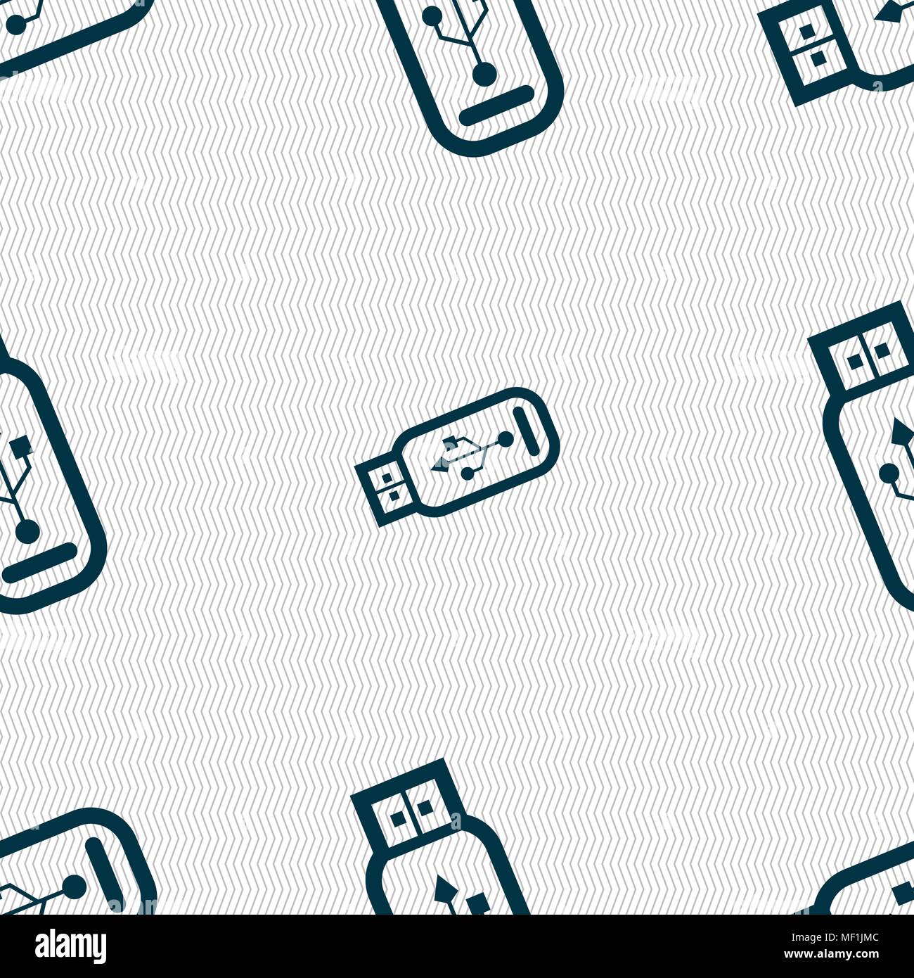 Usb flash drive icon sign. Seamless pattern with geometric texture ...