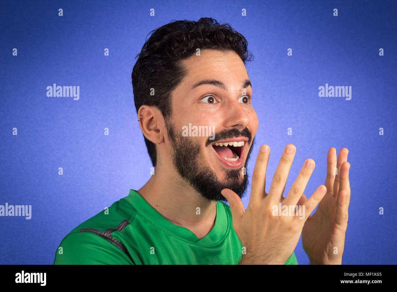 Brazilian team soccer football player. One supporter and fan suprised ...