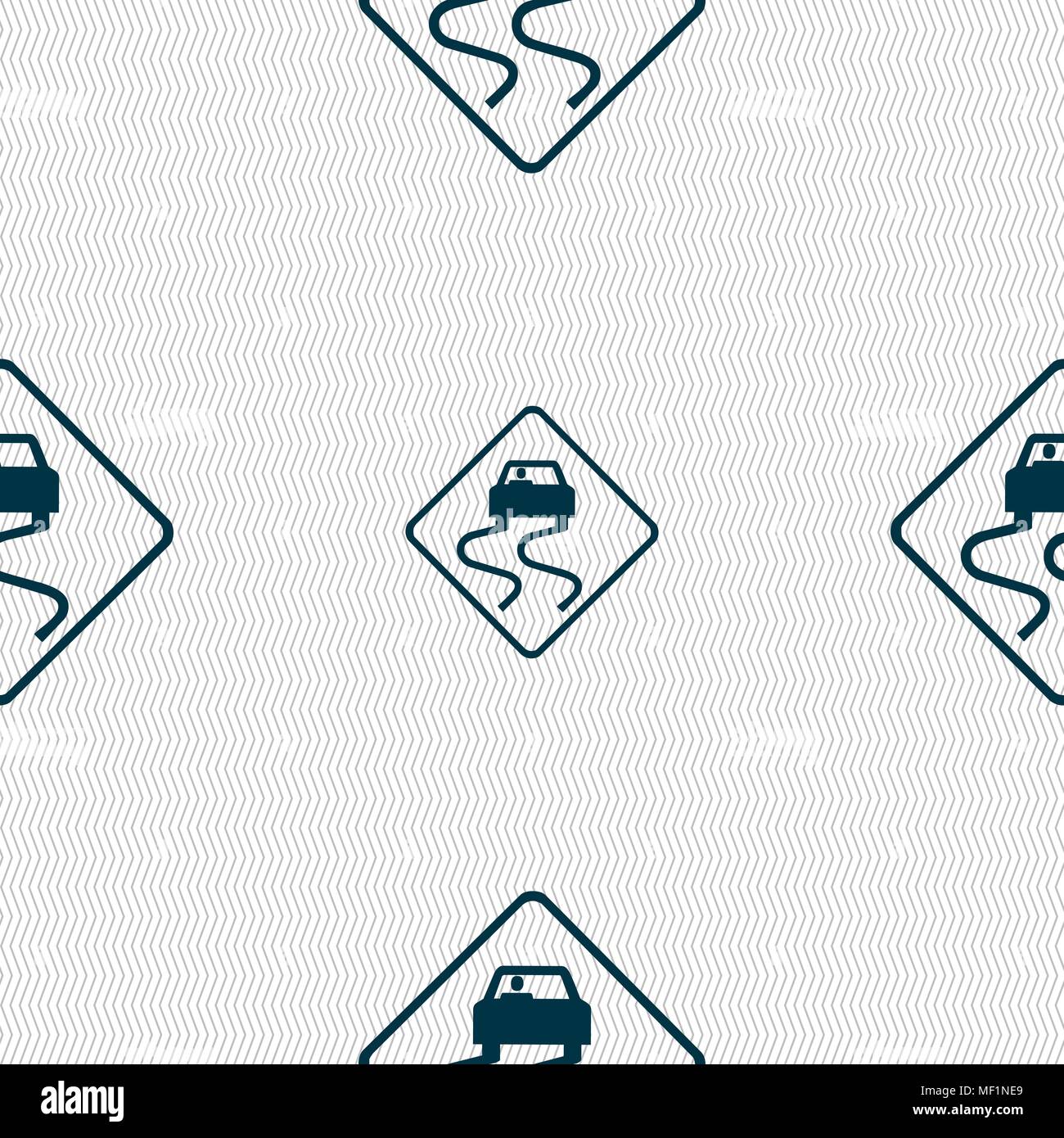 Road slippery icon sign. Seamless pattern with geometric texture ...