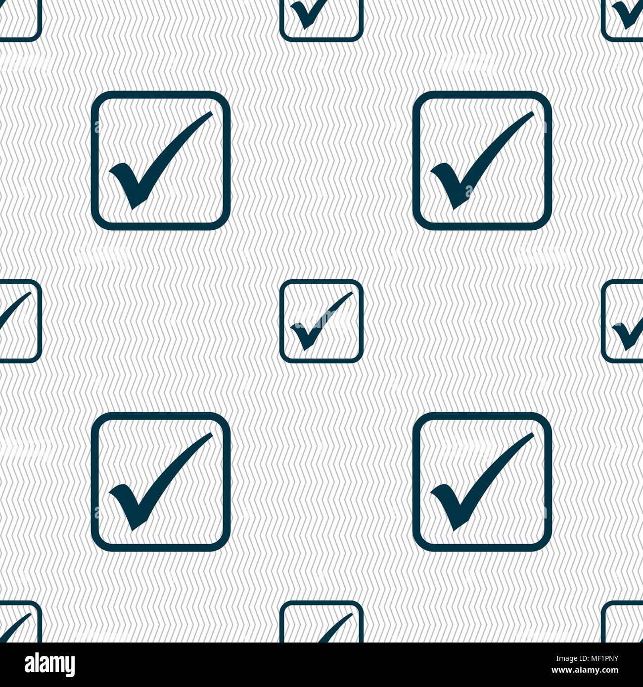 A check mark icon sign. Seamless pattern with geometric texture. Vector ...