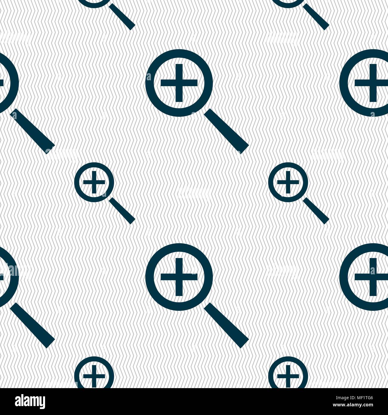 Magnifier glass, Zoom tool icon sign. Seamless pattern with geometric texture. Vector ...