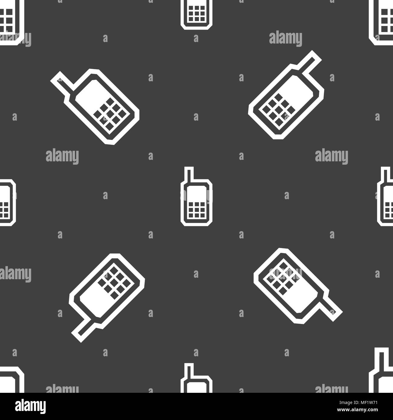 Mobile phone icon sign. Seamless pattern on a gray background. Vector ...