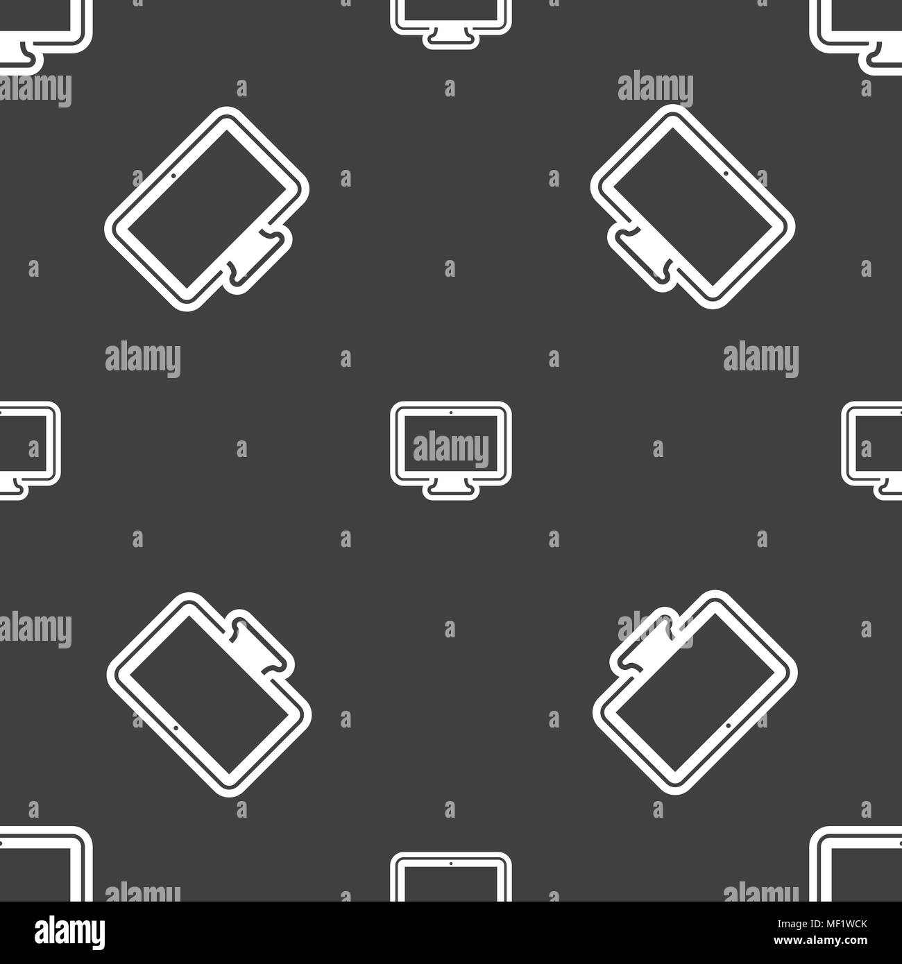 monitor icon sign. Seamless pattern on a gray background. Vector ...