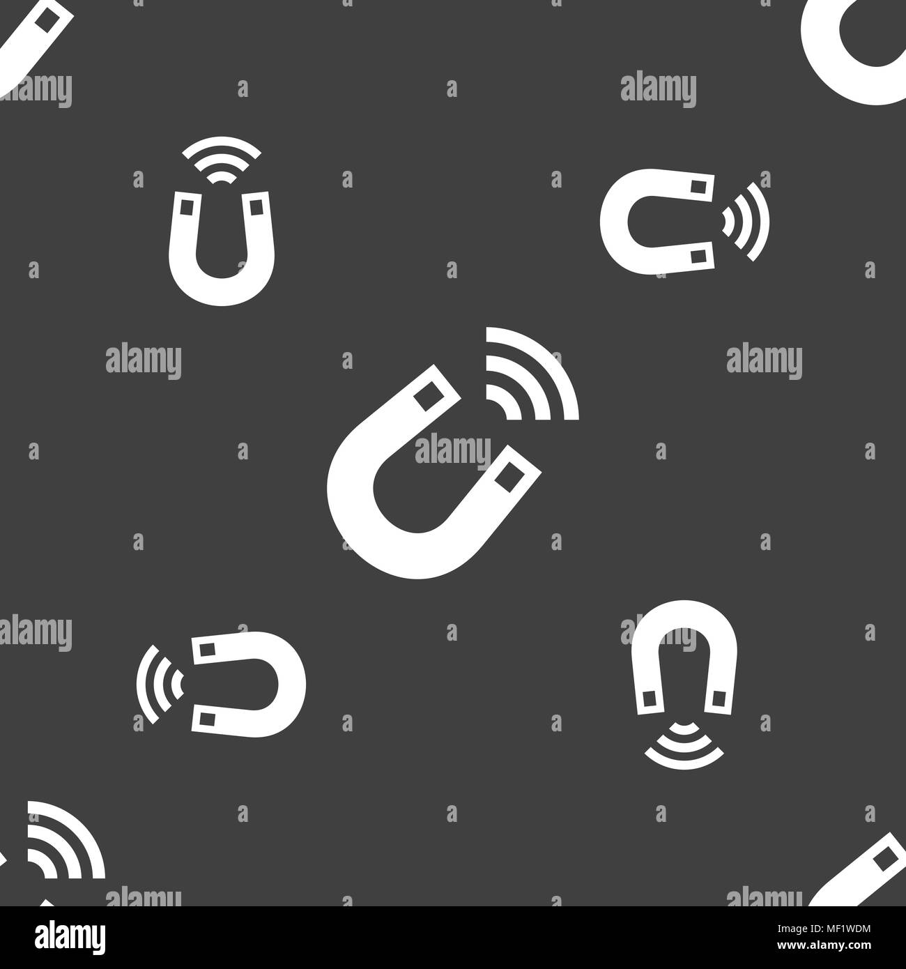Magnet icon sign. Seamless pattern on a gray background. Vector ...