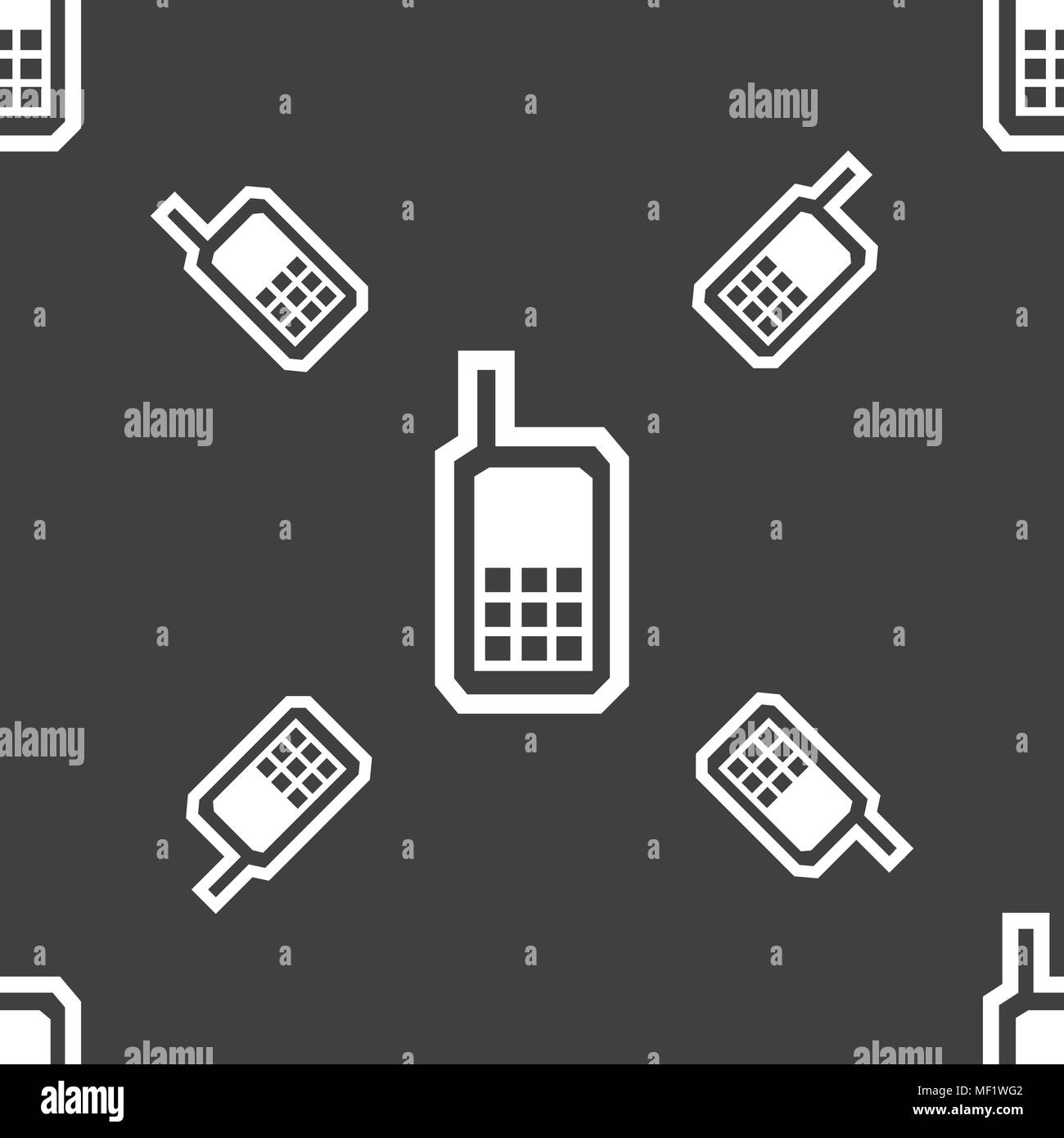 Mobile phone icon sign. Seamless pattern on a gray background. Vector ...