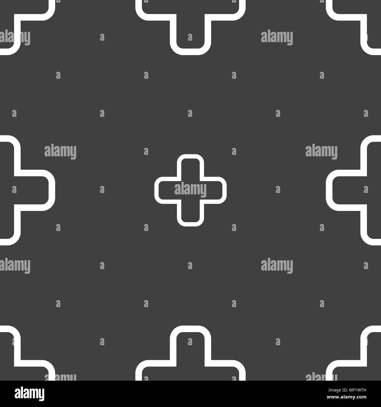 Plus icon sign. Seamless pattern on a gray background. Vector ...