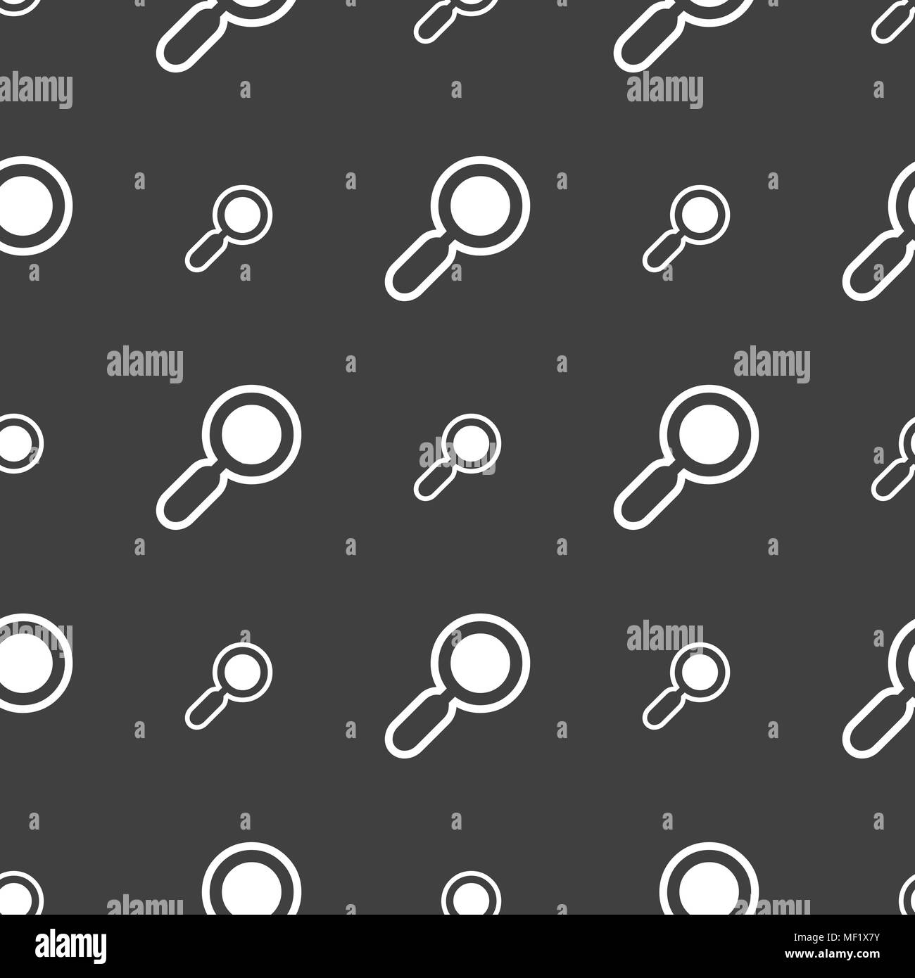 magnifying glass, zoom icon sign. Seamless pattern on a gray background ...