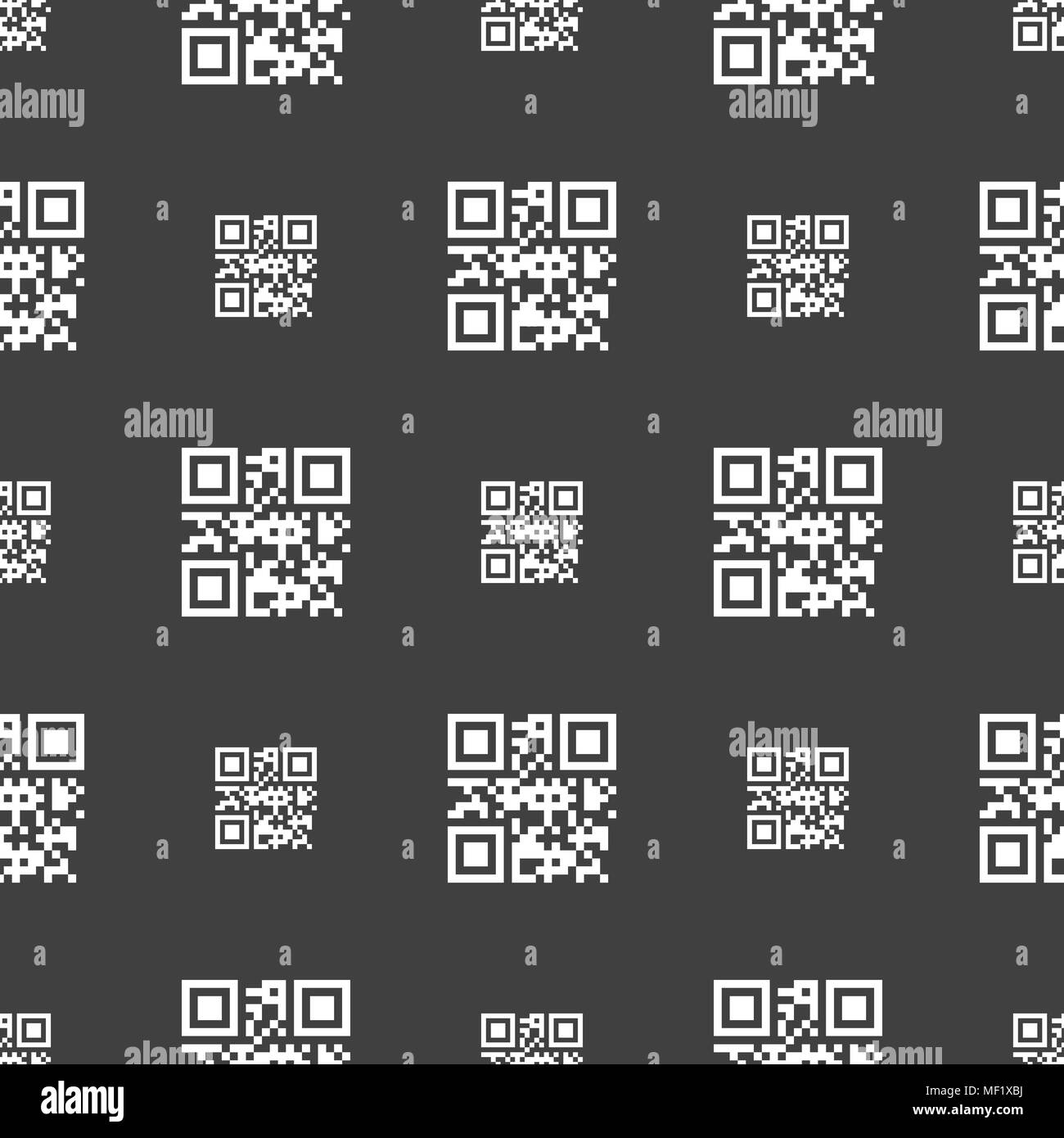 Qr code icon sign. Seamless pattern on a gray background. Vector ...
