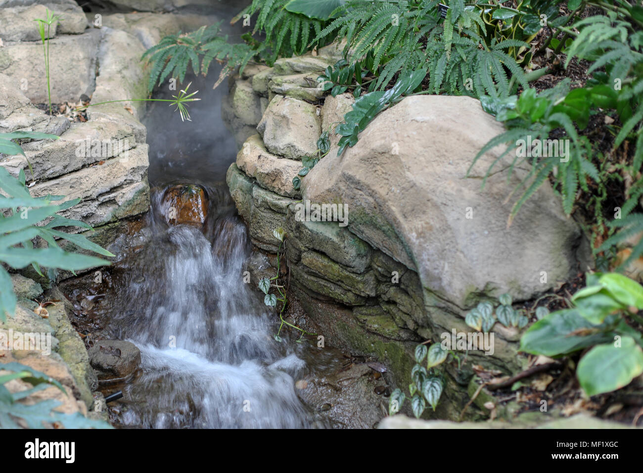 Still life images of small man made waterfall on display at Phipps ...