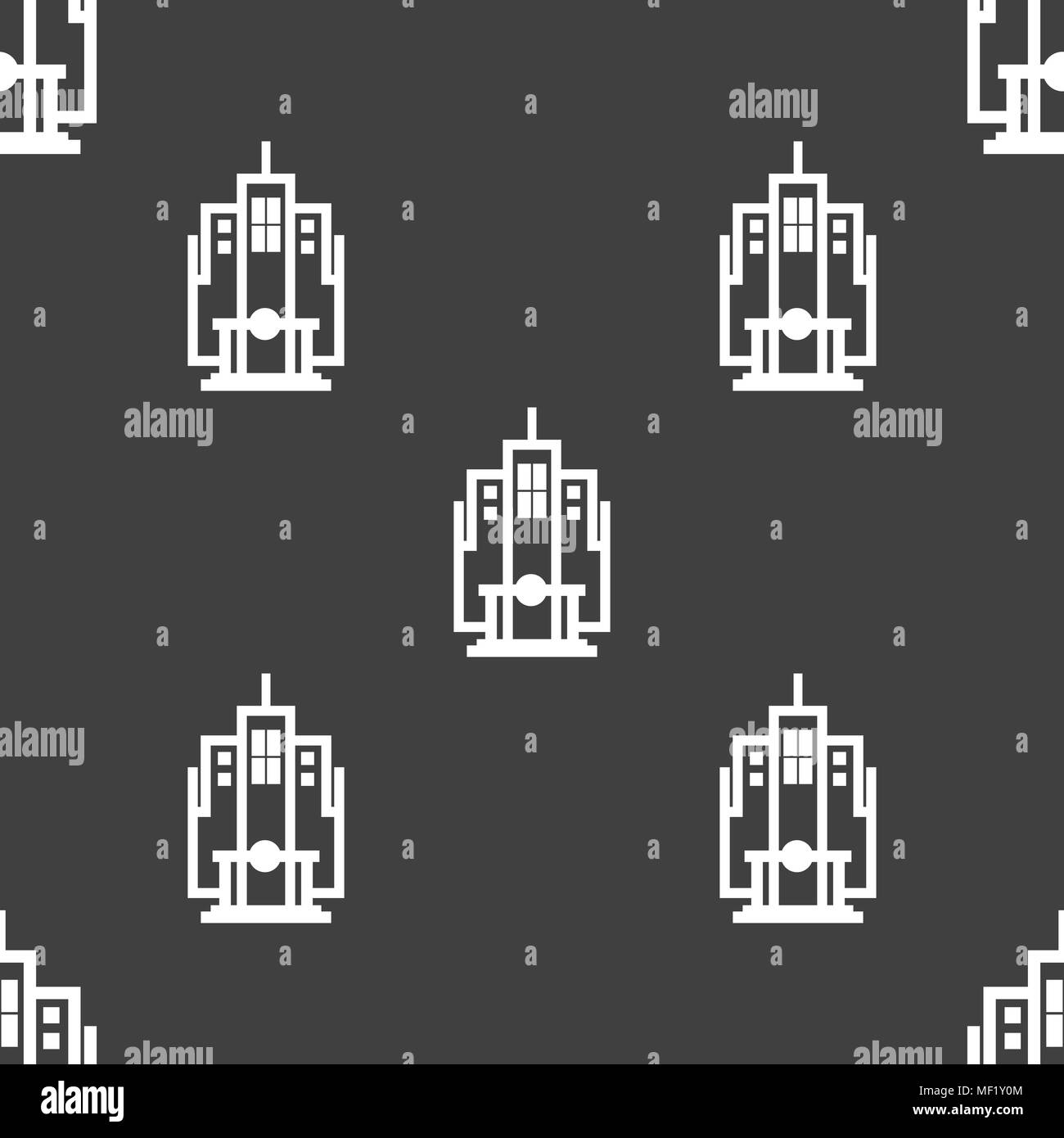 skyscraper icon sign. Seamless pattern on a gray background. Vector ...