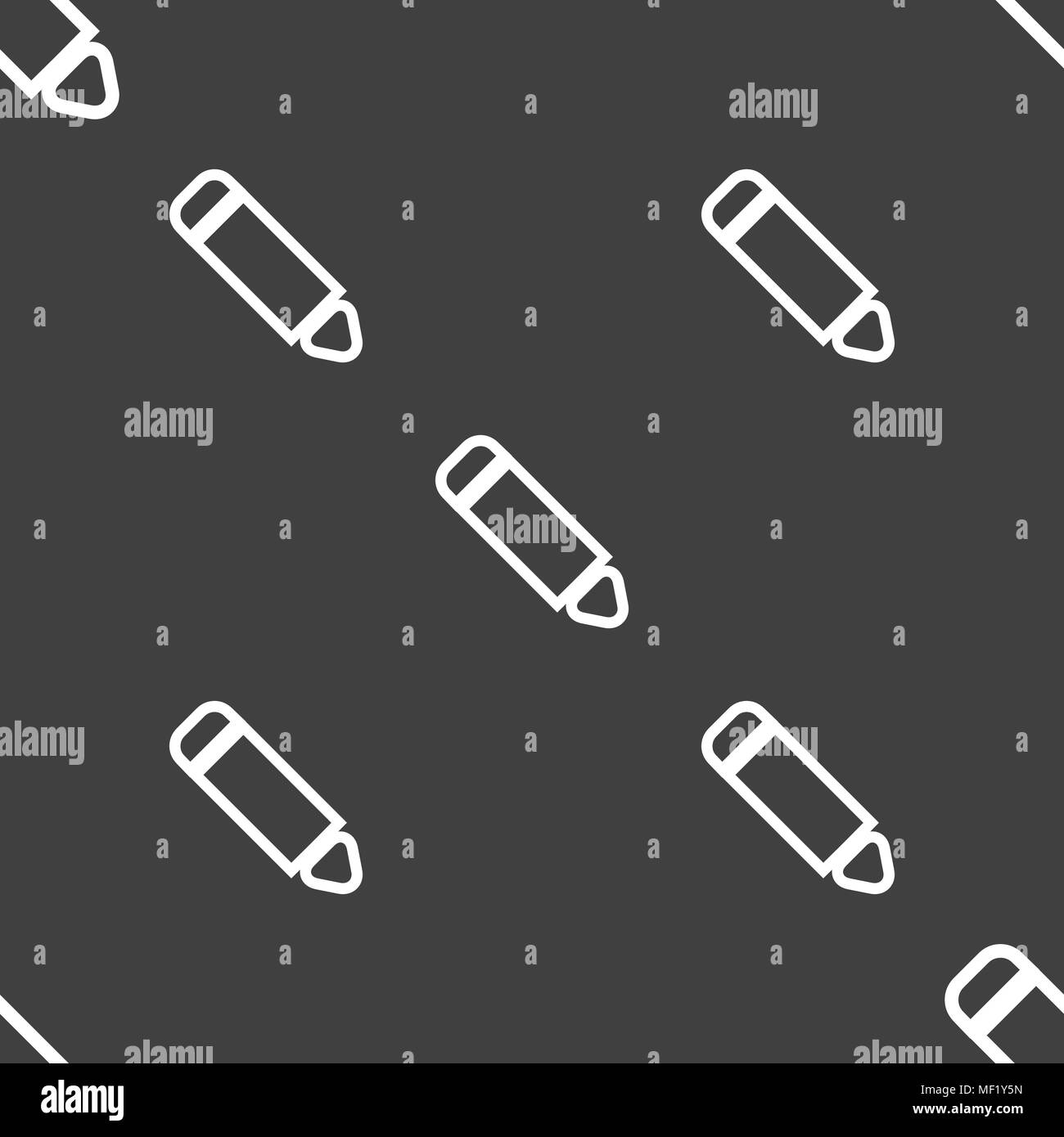 Pen icon sign. Seamless pattern on a gray background. Vector ...