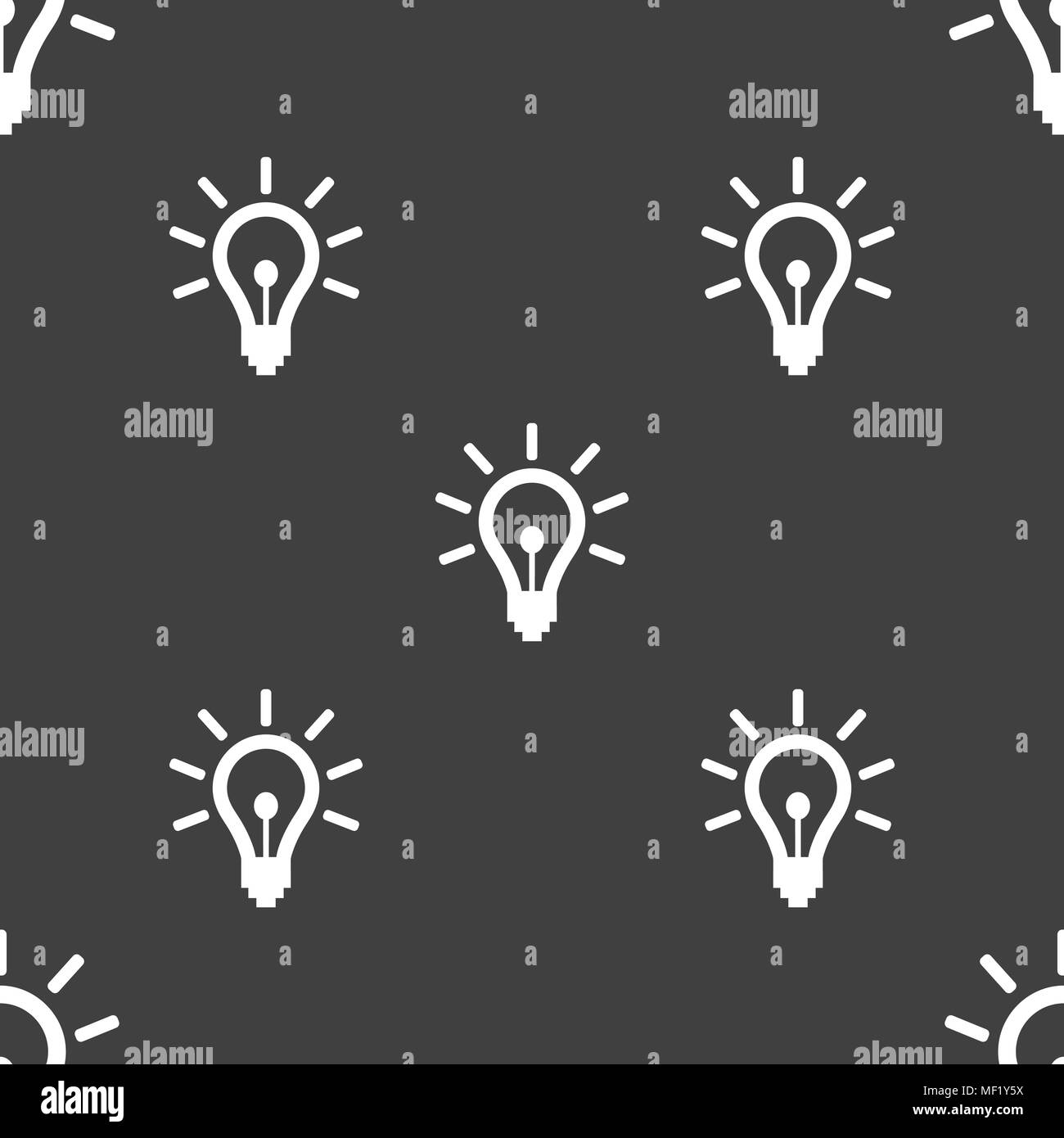 Light bulb icon sign. Seamless pattern on a gray background. Vector ...