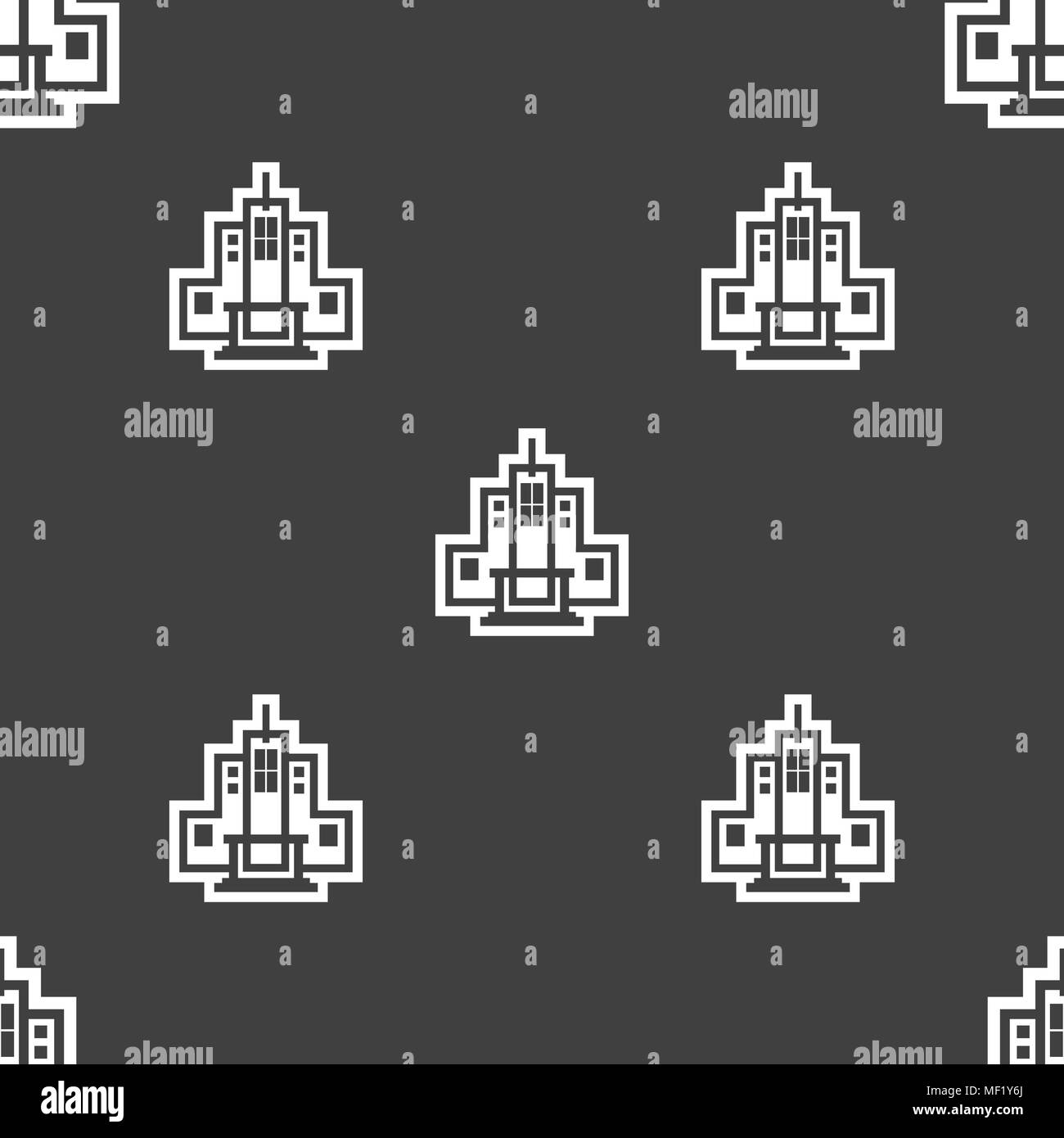 skyscraper icon sign. Seamless pattern on a gray background. Vector ...