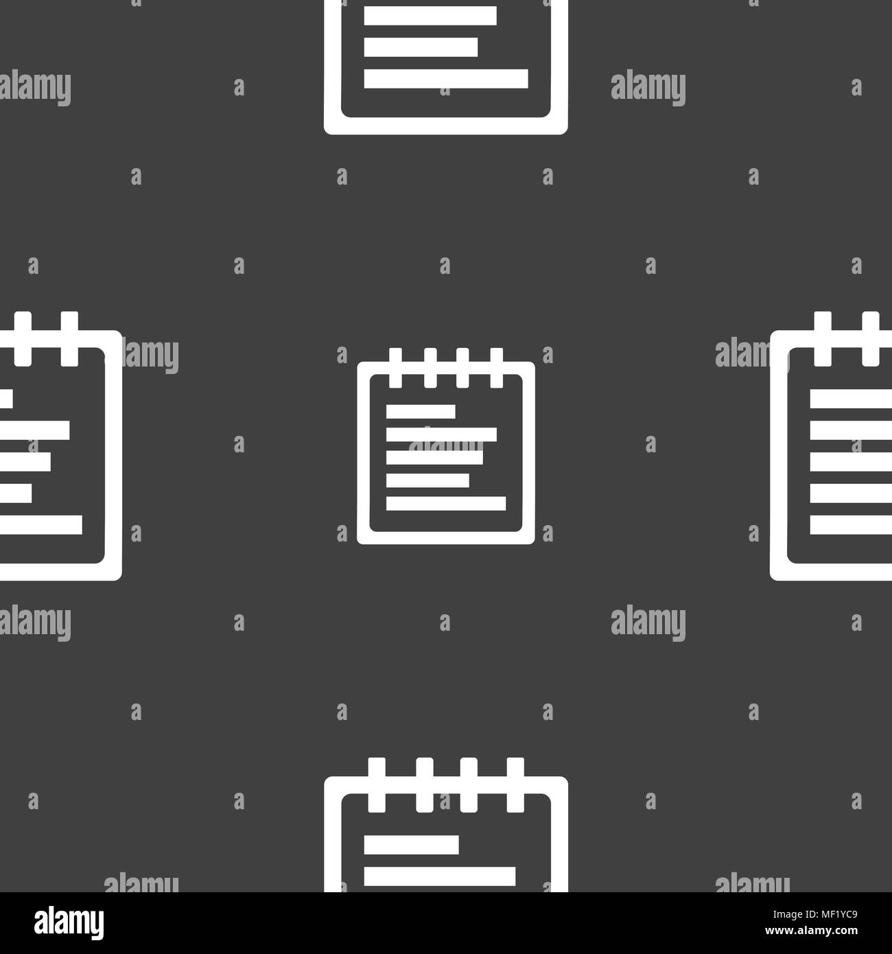 Notepad icon sign. Seamless pattern on a gray background. Vector ...