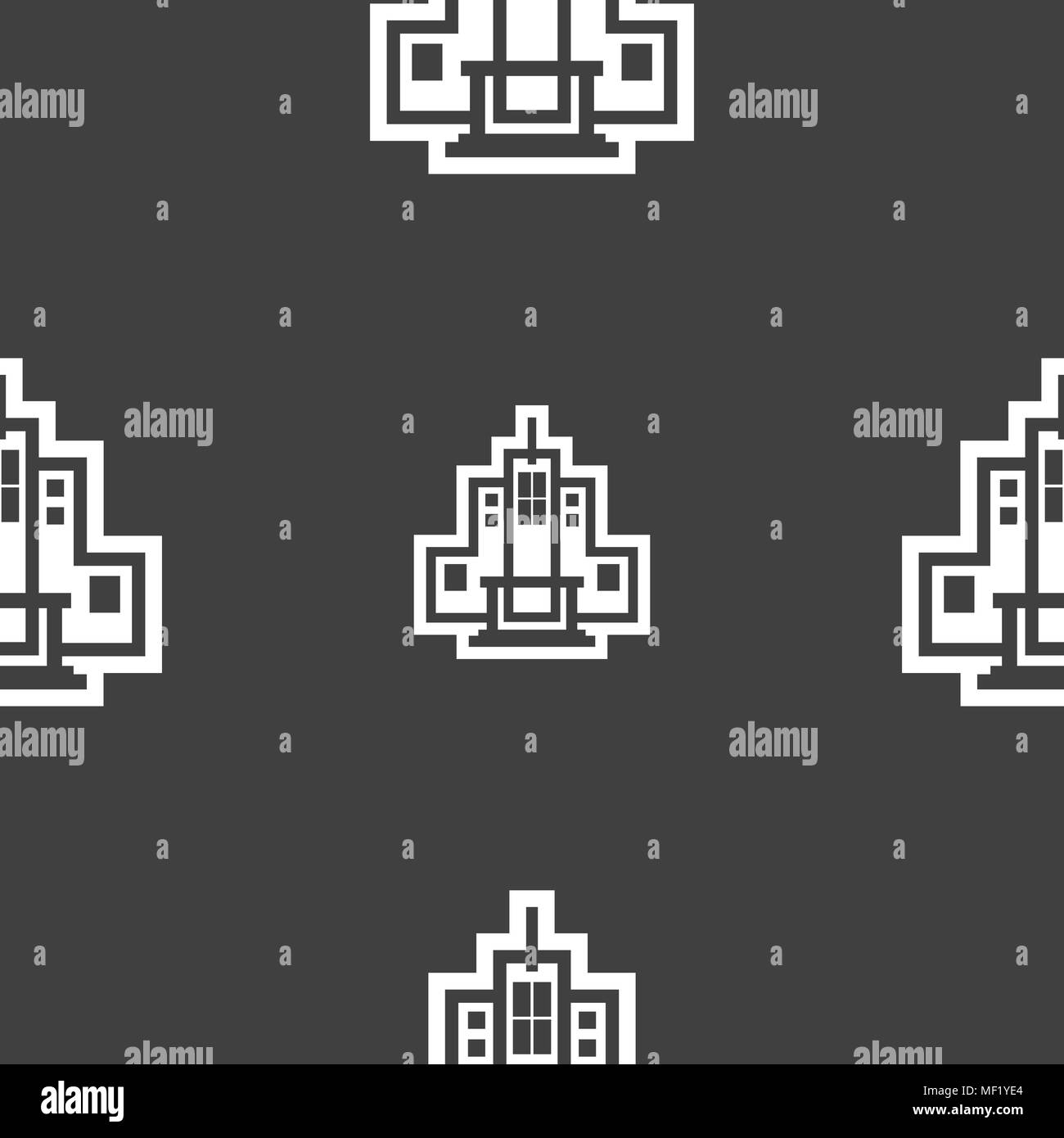 skyscraper icon sign. Seamless pattern on a gray background. Vector ...