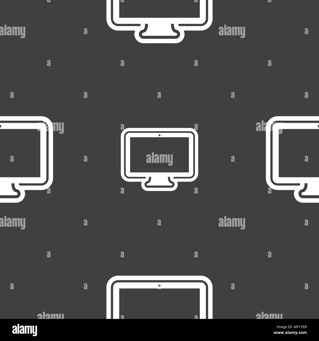 monitor icon sign. Seamless pattern on a gray background. Vector ...