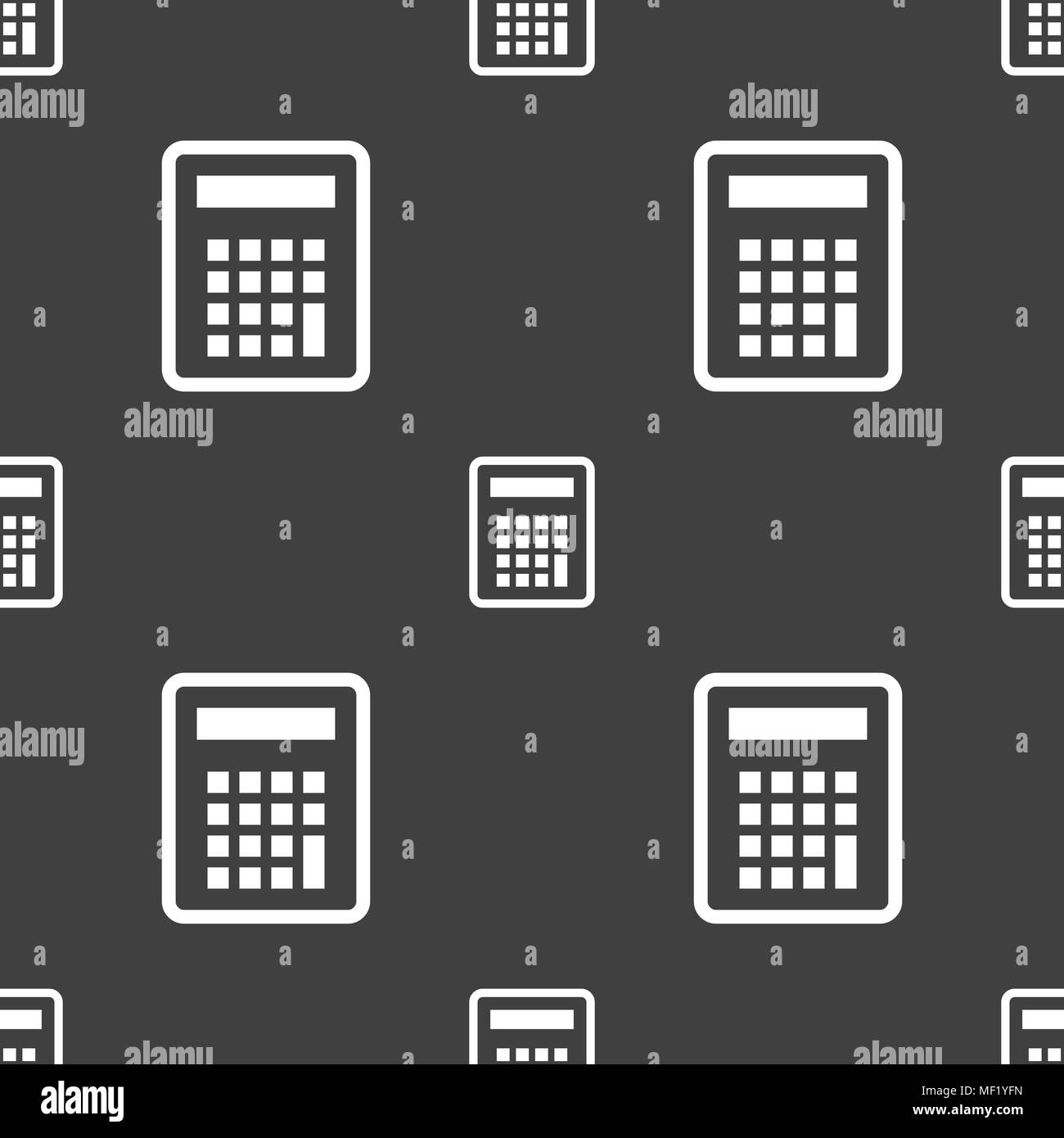 Calculator icon sign. Seamless pattern on a gray background. Vector ...