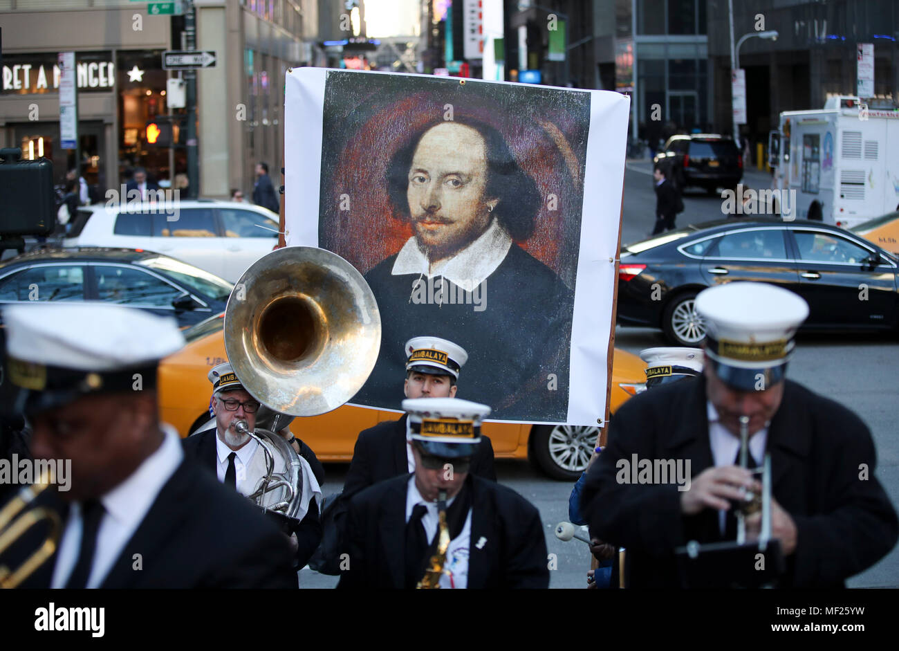 New York, USA. 23rd Apr, 2018. People perform "Jazz funeral for ...