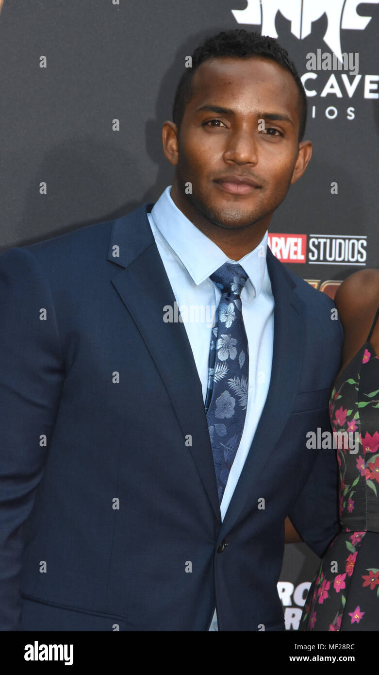 Los Angeles, California, USA. 23rd April, 2018. Actor Sterling Sulieman attends the World ...
