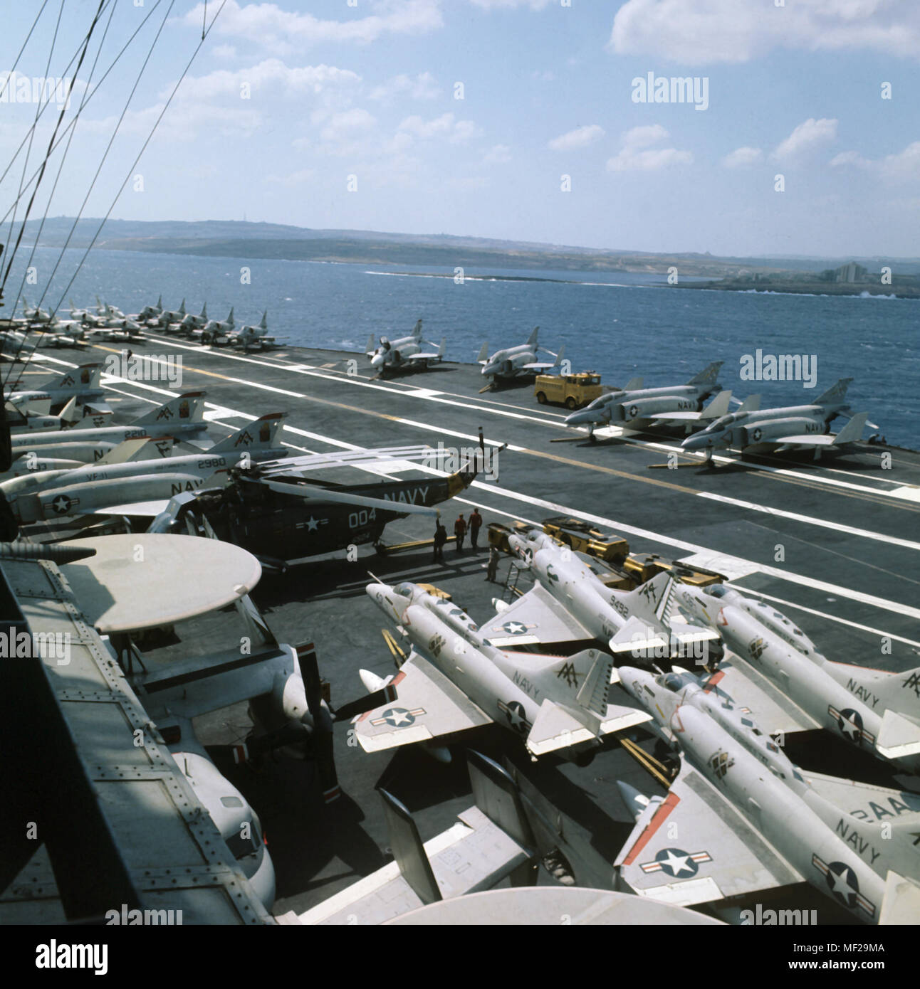 Jets on deck of the aircraft carrier USS Forrestal on 14.09.1970. (c ...