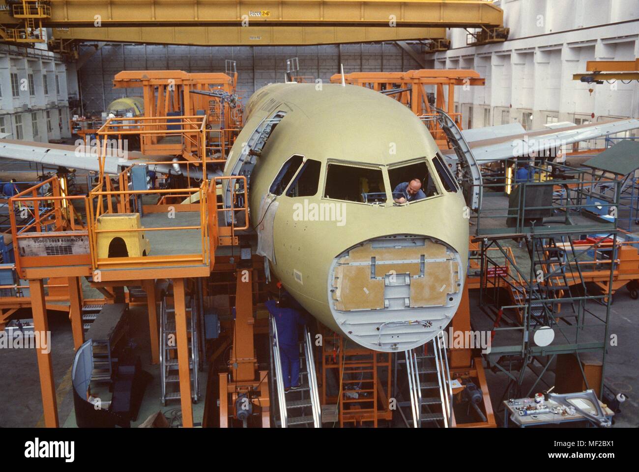 View into the final assembly hall of the Airbus partner Aerospatiale in ...