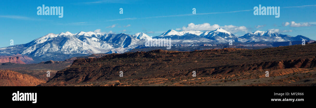 Panoramic La Sal Mountains from Arches National Park, Moab, Utah, USA ...