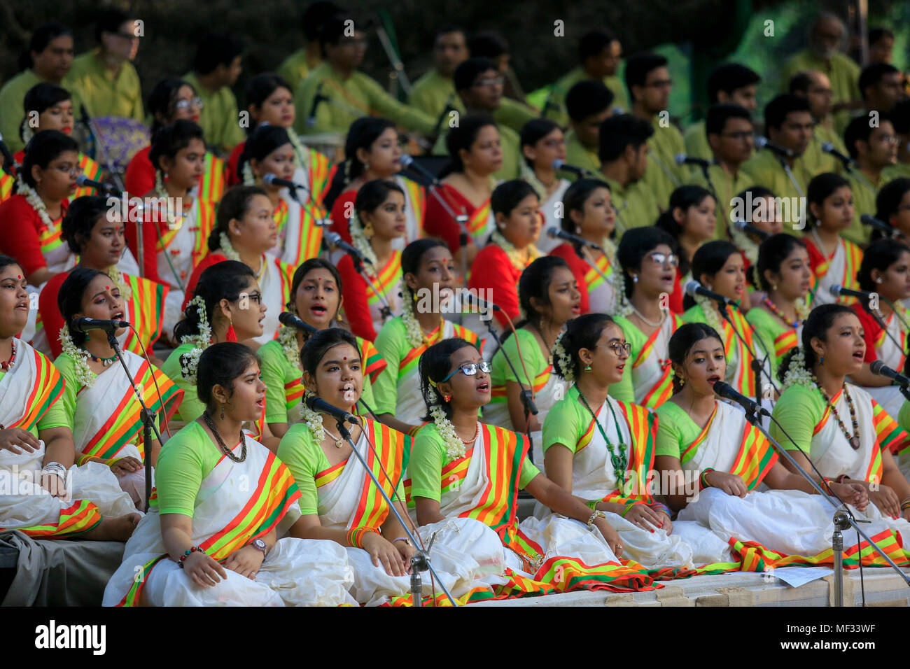 Chhayanaut’s singers sing a Boishakhi song to celebrate ‘Pohela ...