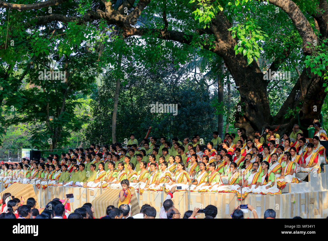 Chhayanaut’s singers sing a Boishakhi song to celebrate ‘Pohela Boishakh’, the first day of the ...