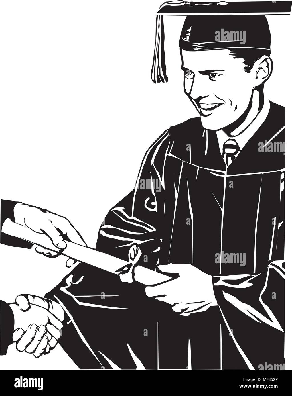 Grad Receiving Diploma - Retro Clipart Illustration Stock Vector Image ...