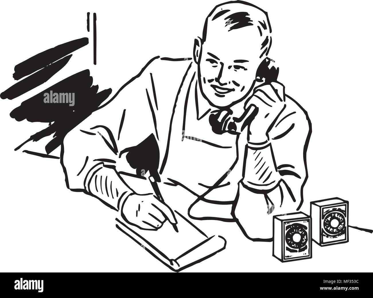 Grocer Taking Phone Order - Retro Clipart Illustration Stock Vector ...