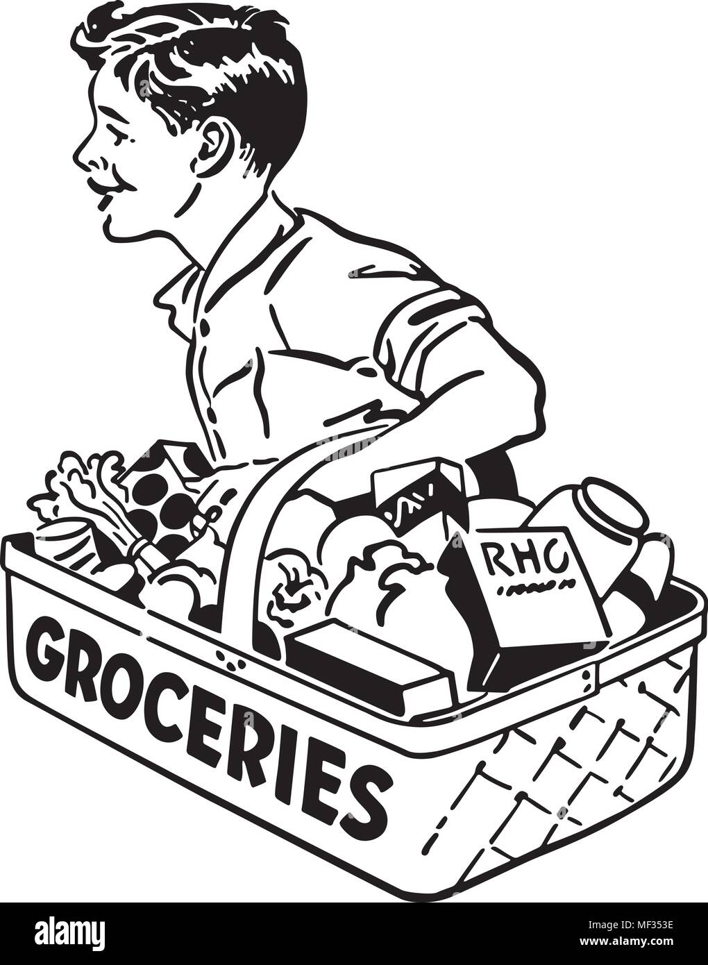 Grocery Delivery Boy - Retro Clipart Illustration Stock Vector Image ...