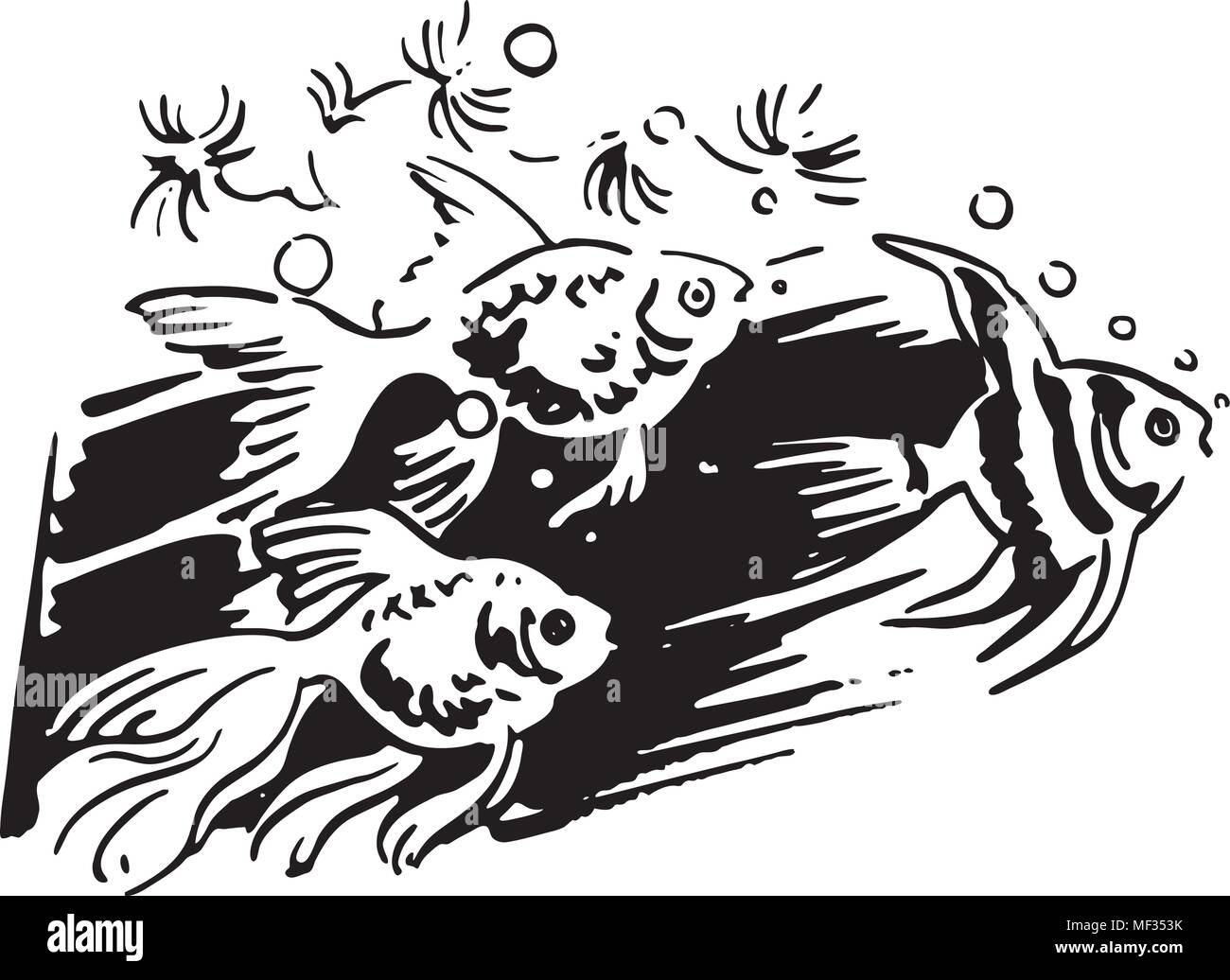 Group Of Fish - Retro Clipart Illustration Stock Vector Image & Art - Alamy