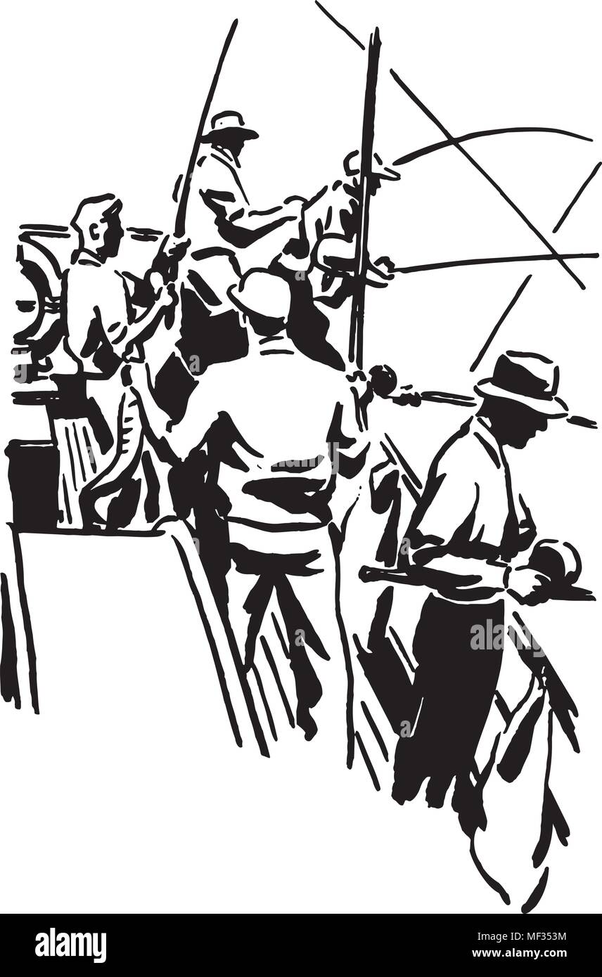 Group Of Fishermen - Retro Clipart Illustration Stock Vector Image ...