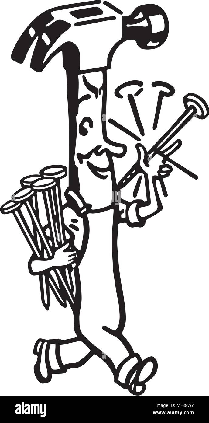 Happy Hammer - Retro Clipart Illustration Stock Vector Image & Art - Alamy
