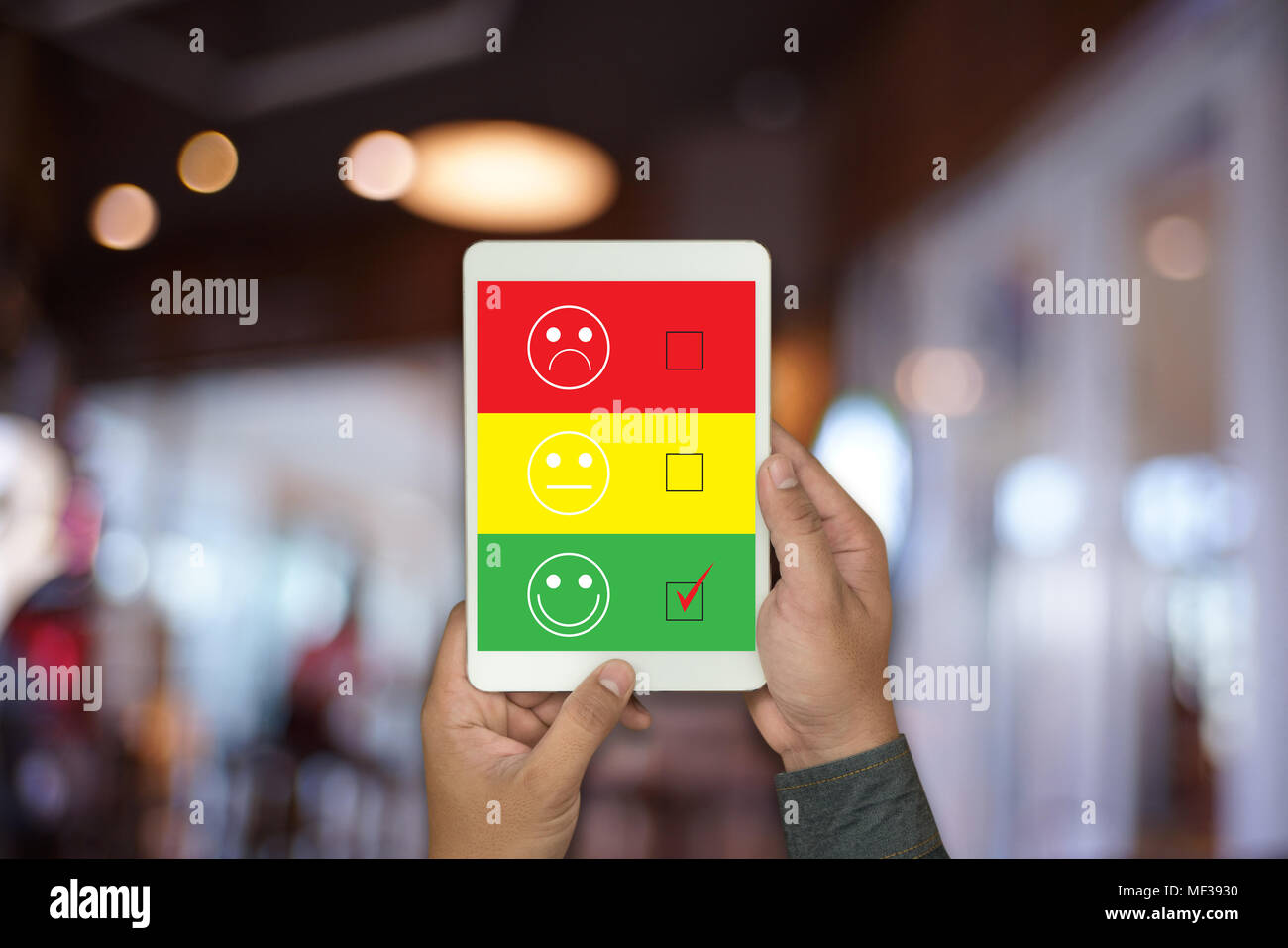 business man and woman select happy on satisfaction evaluation? And ...